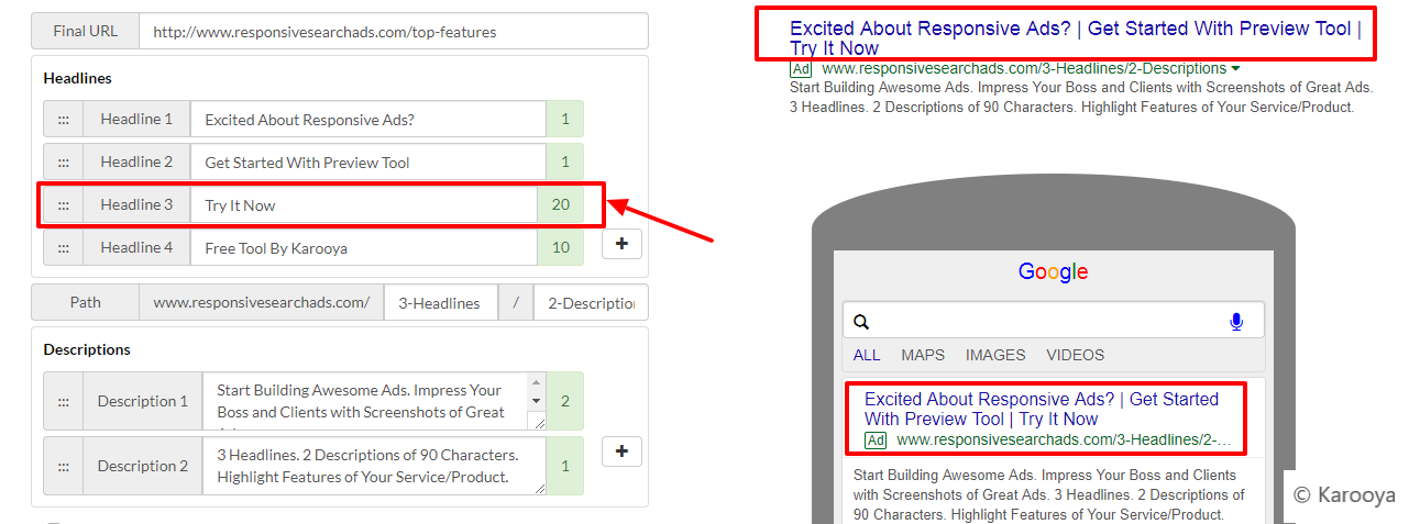 [New Product] Responsive Search Ads Preview Tool - Karooya