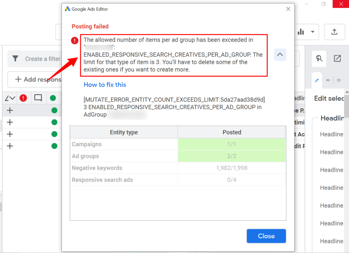 Google Ads Gives Limit Exceeded Error While Creating RSA Karooya